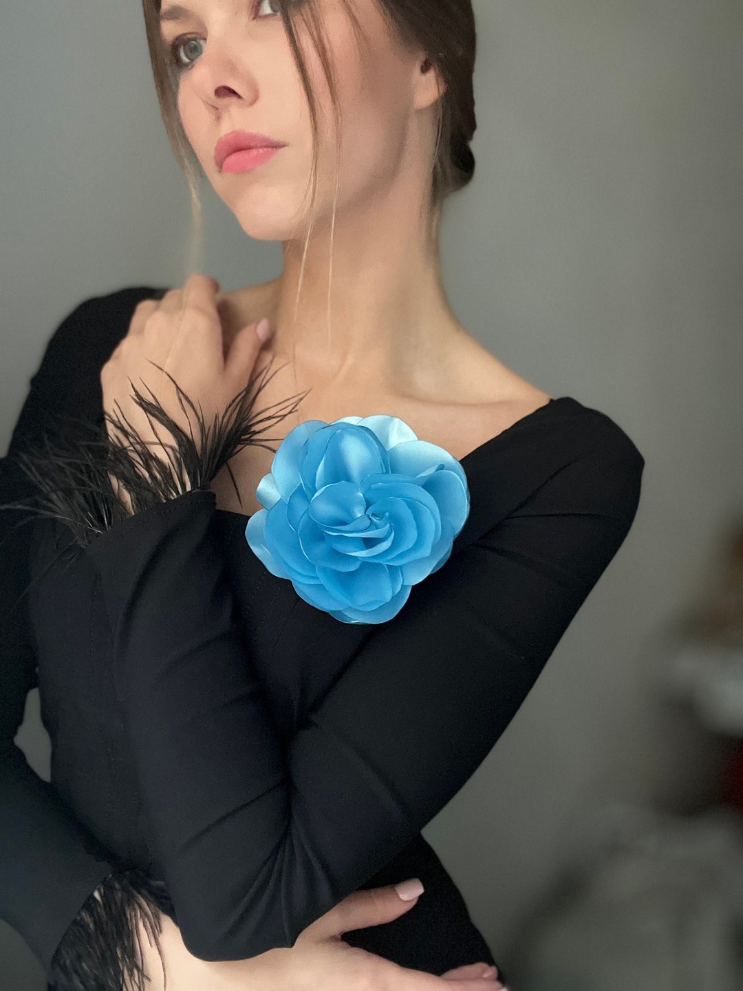 Silk Flower Brooch Large Flower Pin Brooch Light Blue Flower Brooch ...
