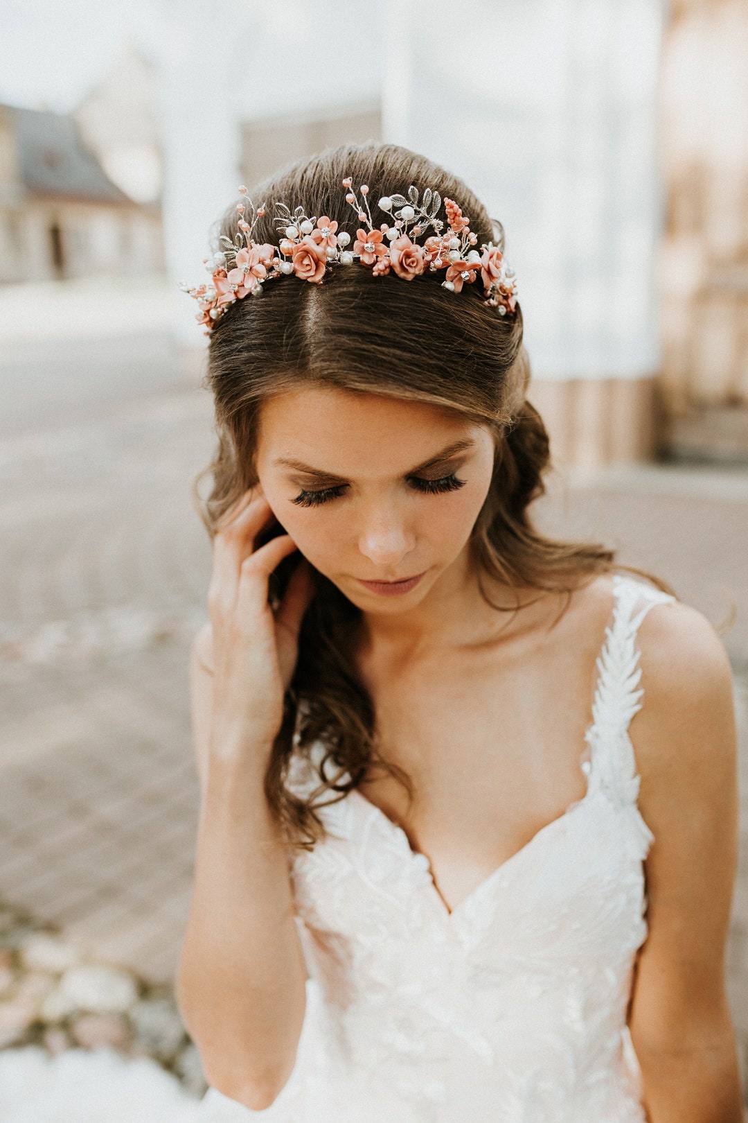 Floral Headpiece Rust Crown Leaf Crown Terracotta Flower Tiara Gold ...