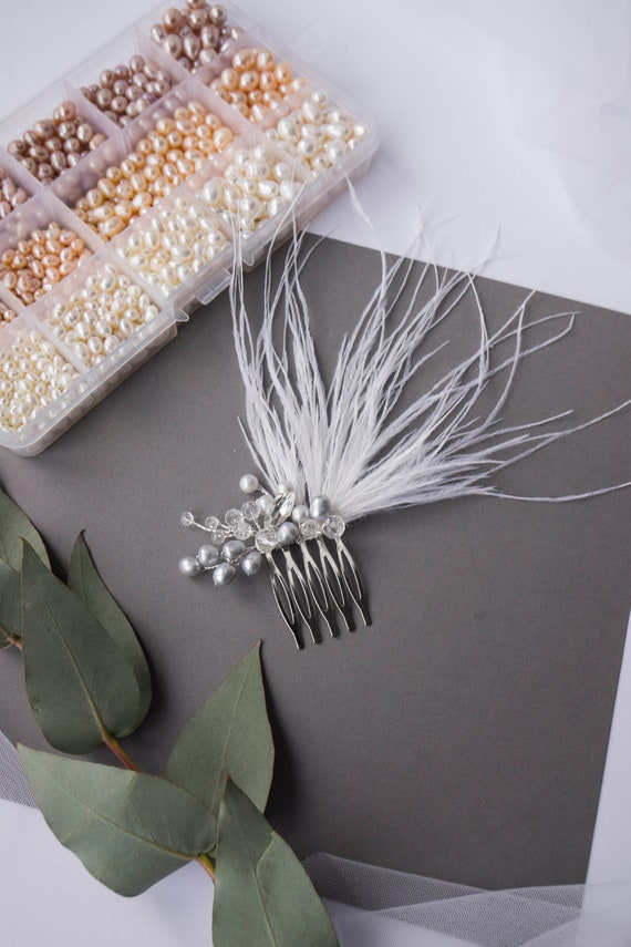 Feather hair pin Ostrich feather hair piece Bridal hair | Etsy