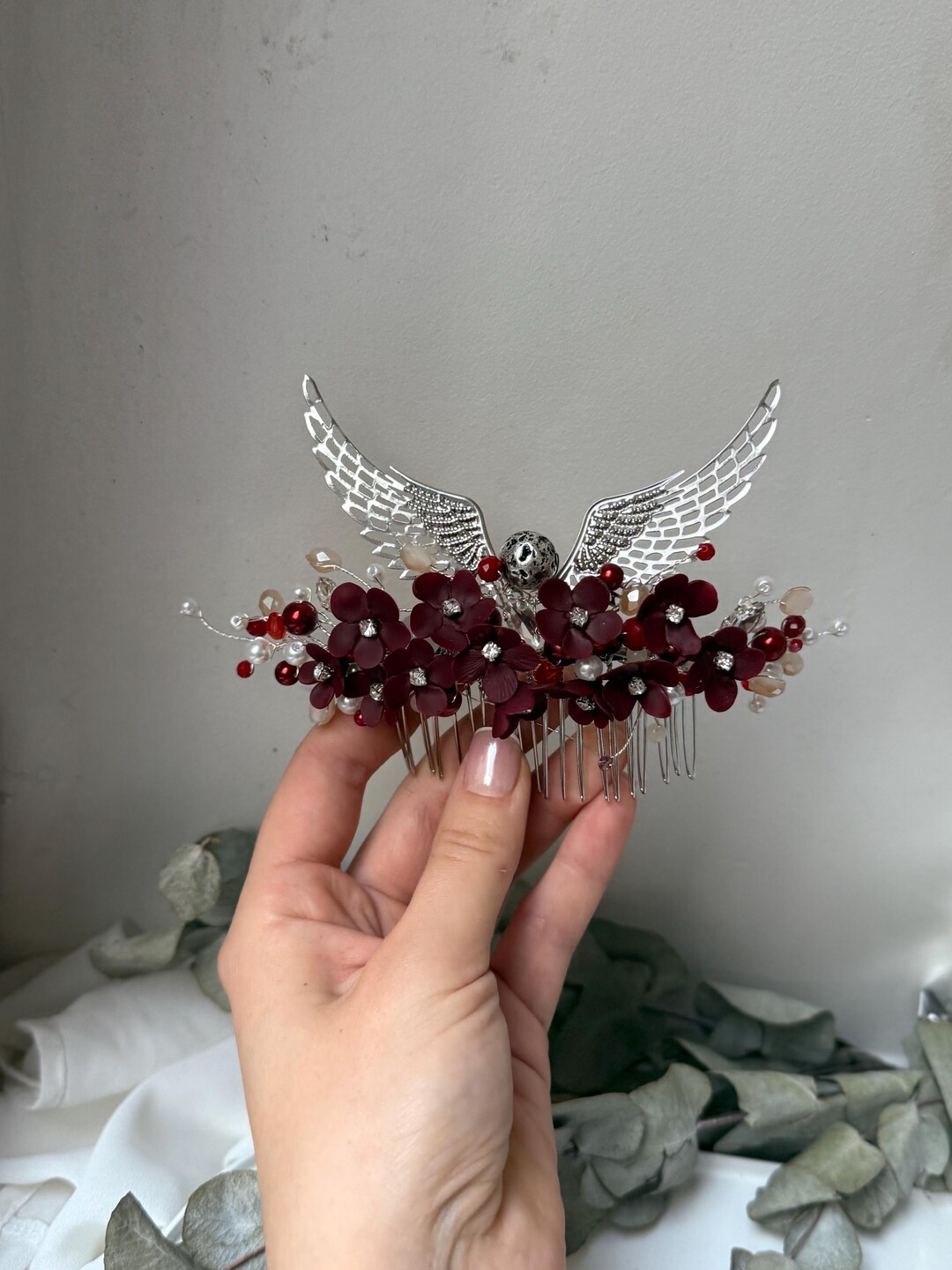 Burgundy Flower Crown Floral Maroon Hair Piece Bridal Headband Bordo ...