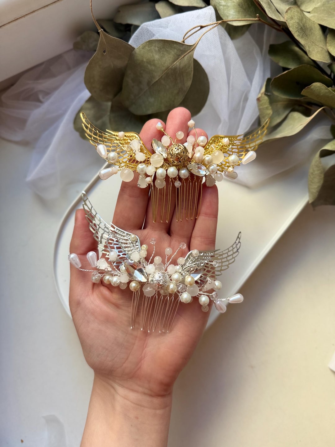 Gold Snitch Wings Hair Comb HP Magic Wedding Magical Silver Headpiece ...