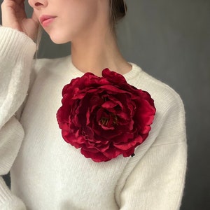 Large Flower Brooch Maroon/dark Burgundy Handmade Silk Brooch Floral ...