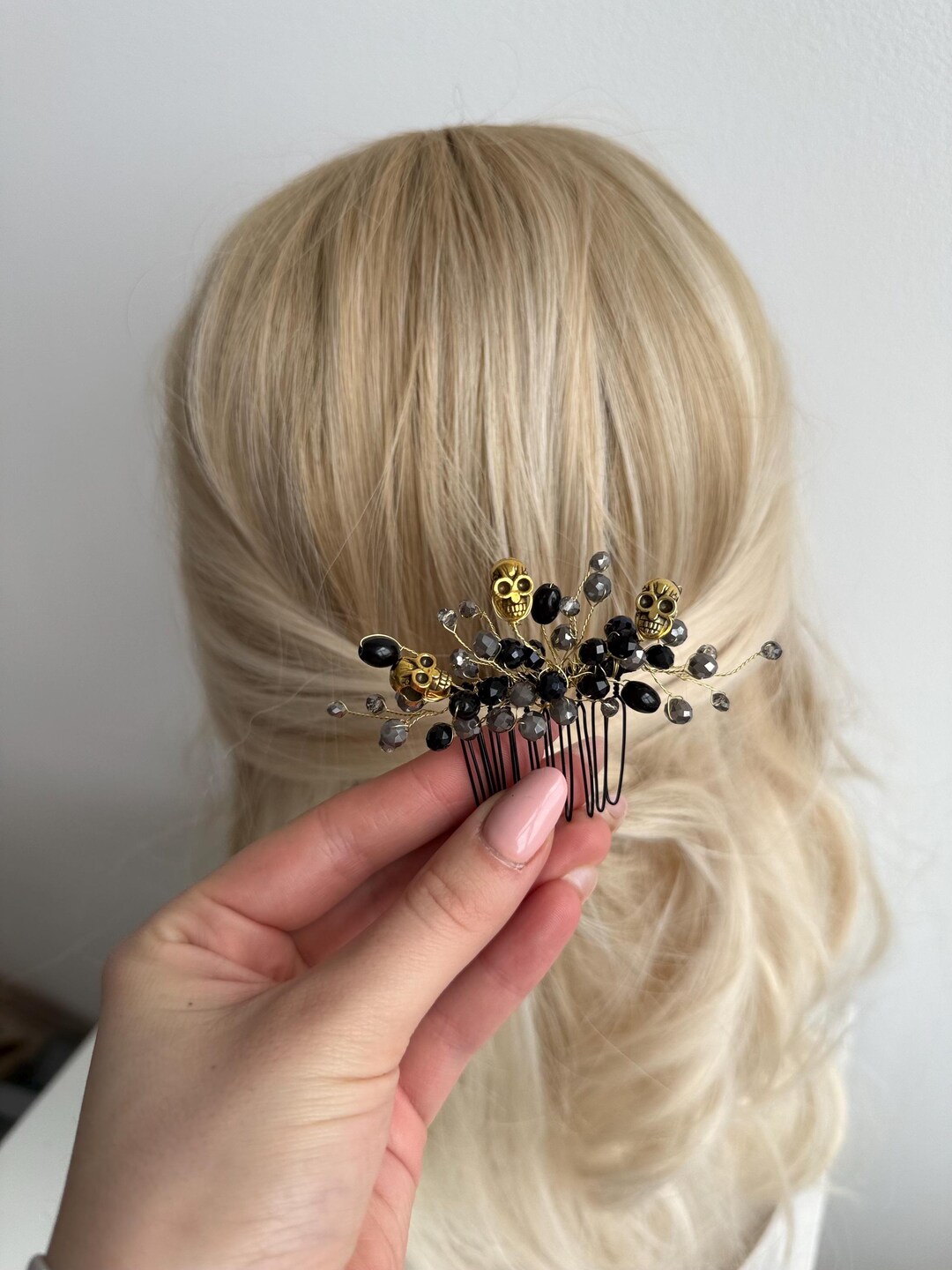 Skull Bridal Hair Comb Gothic Bridal Hair Accessories Black Hair Comb ...