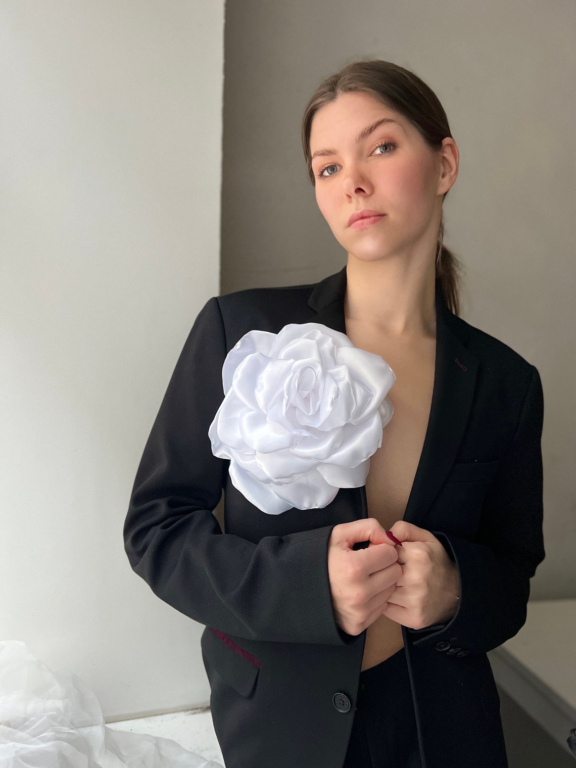 Extra Large White Flower Brooch Oversized Rose Brooches for Women ...