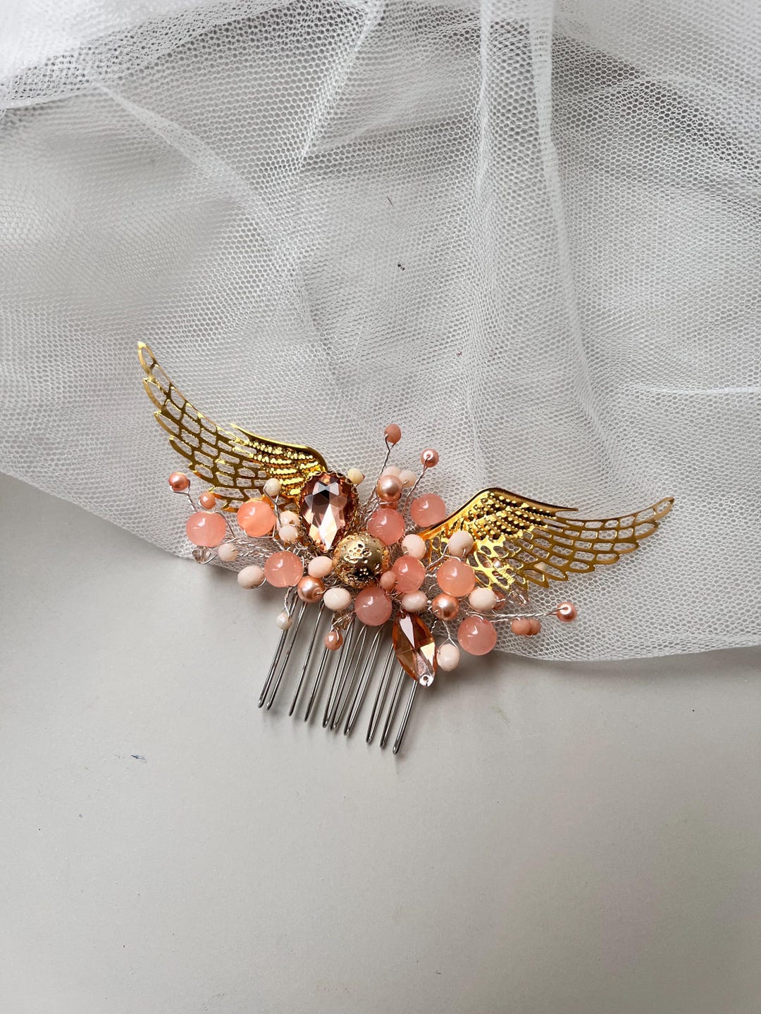 Snitch Wings Hair Comb Magical Blue Gold Headpiece Bridal Mistery Hair ...
