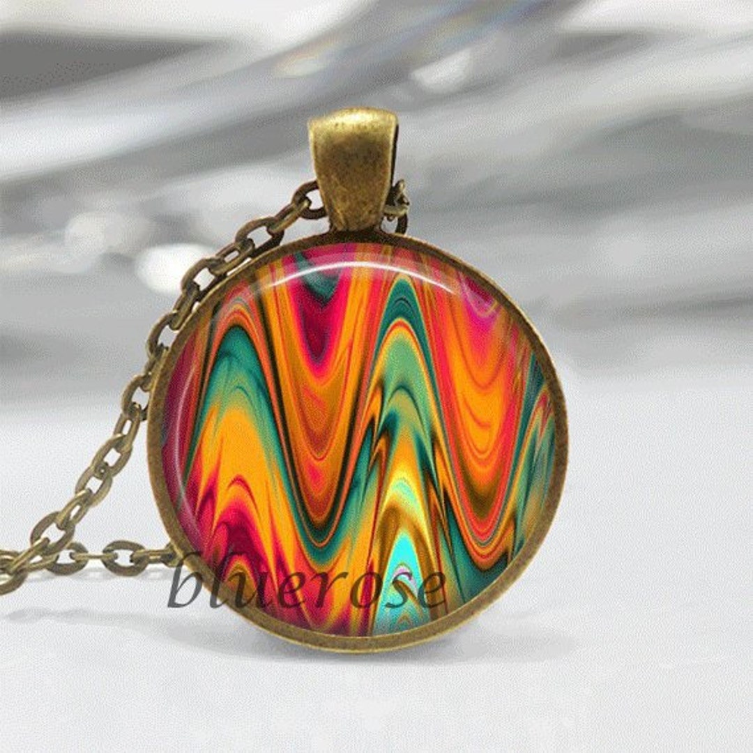 Abstract Art Necklace Glass Tile Necklace Glass Tile Jewelry Orange ...