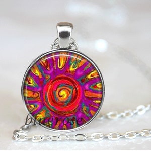 Abstract Art Necklace Glass Tile Necklace Glass Tile Jewelry Purple ...