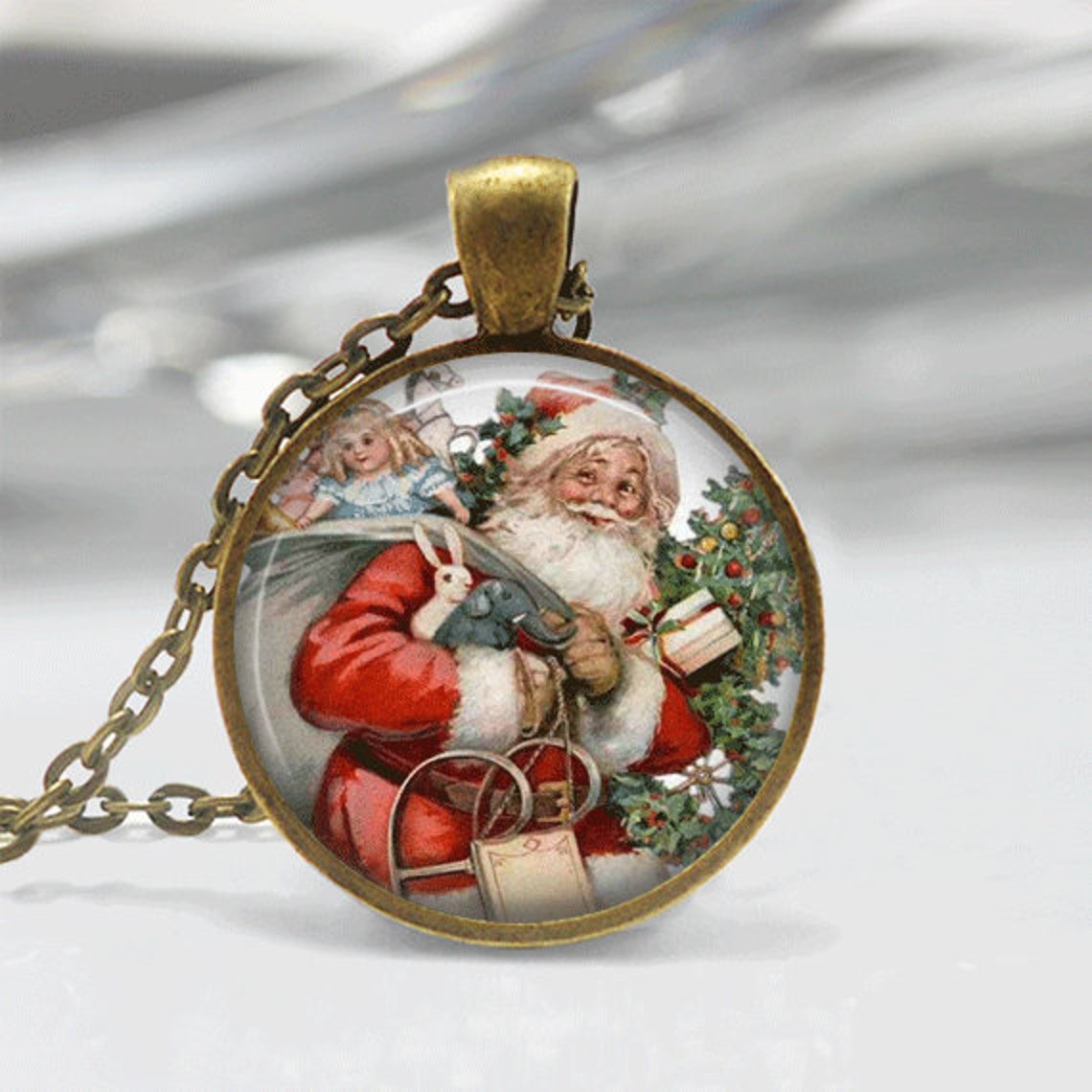 Christmas Necklace Christmas Jewelry Santa Necklace Santa - Etsy
