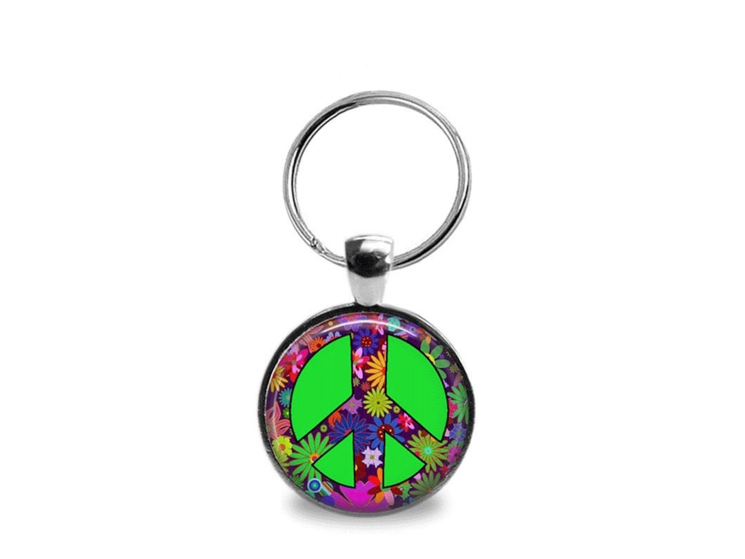 Peace Sign Keyring Glass Tile Keyring Glass Tile Jewelry Peace Sign Key ...
