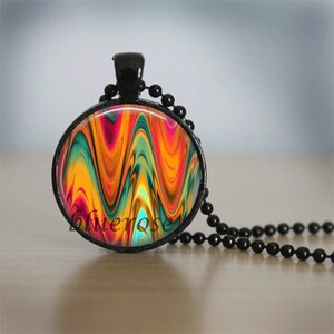 Abstract Art Necklace Glass Tile Necklace Glass Tile Jewelry Orange ...