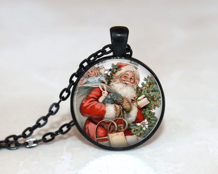 Christmas Necklace Christmas Jewelry Santa Necklace Santa - Etsy