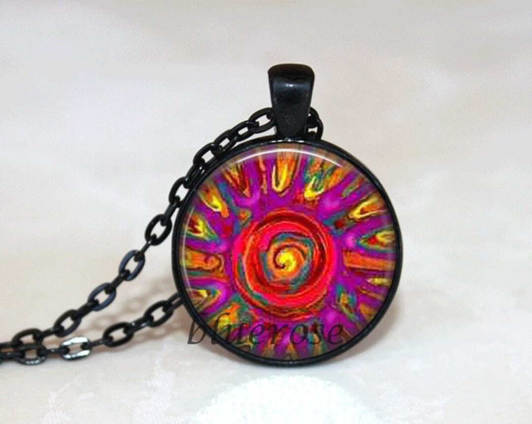 Abstract Art Necklace Glass Tile Necklace Glass Tile Jewelry Purple ...