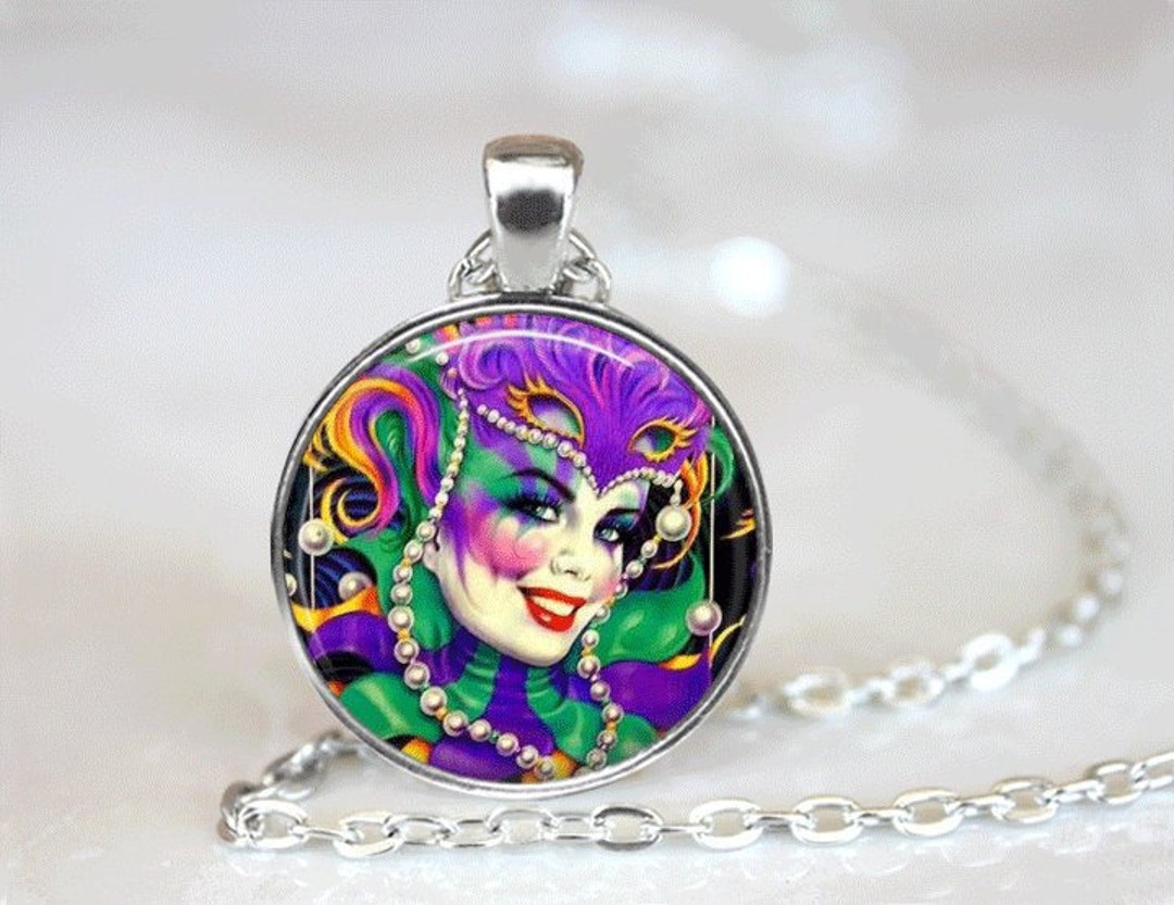 Glass Tile Necklace Glass Tile Jewelry Mardi Gras Necklace Mardi Gras ...