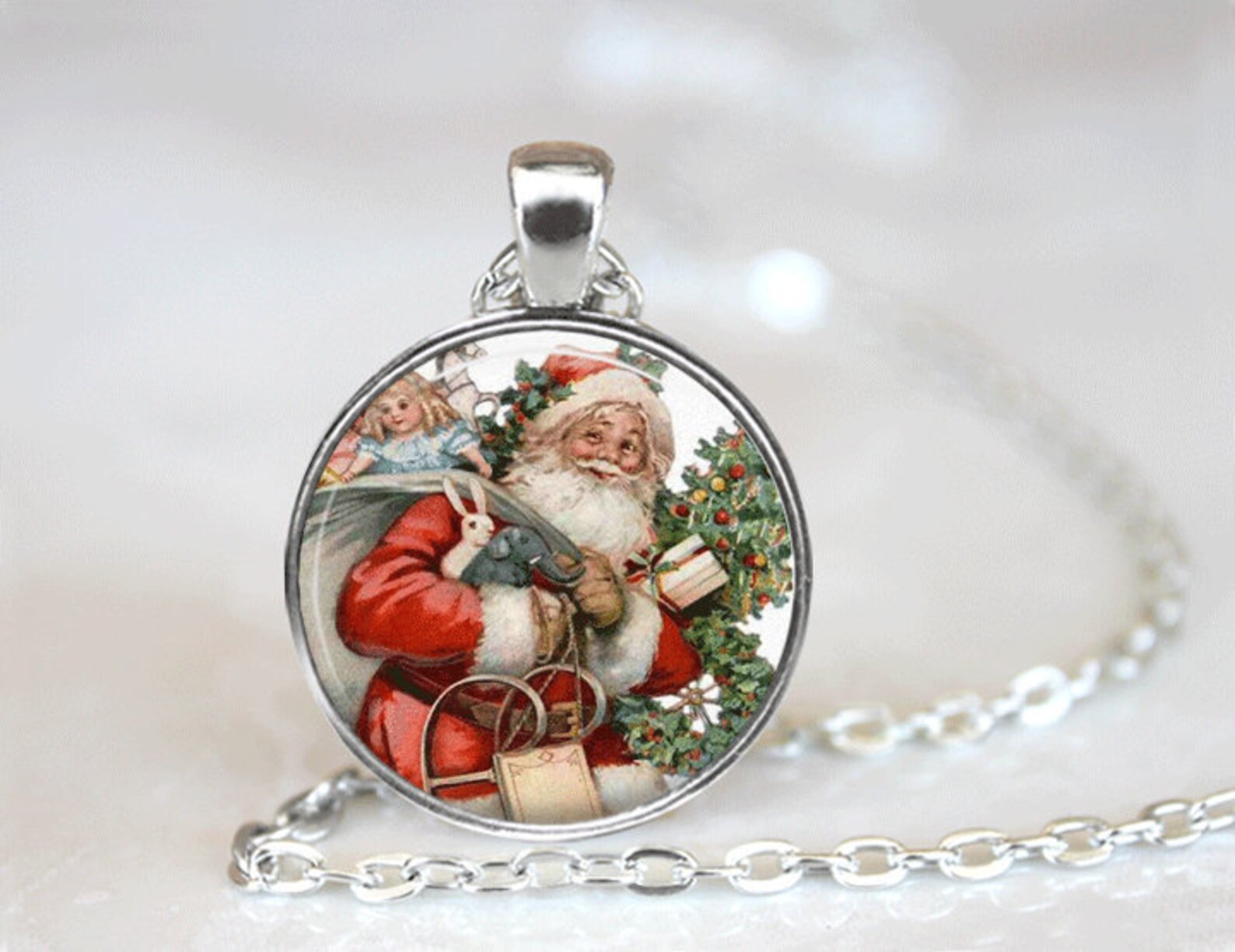 Christmas Necklace Christmas Jewelry Santa Necklace Santa - Etsy