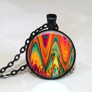 Abstract Art Necklace Glass Tile Necklace Glass Tile Jewelry Orange ...