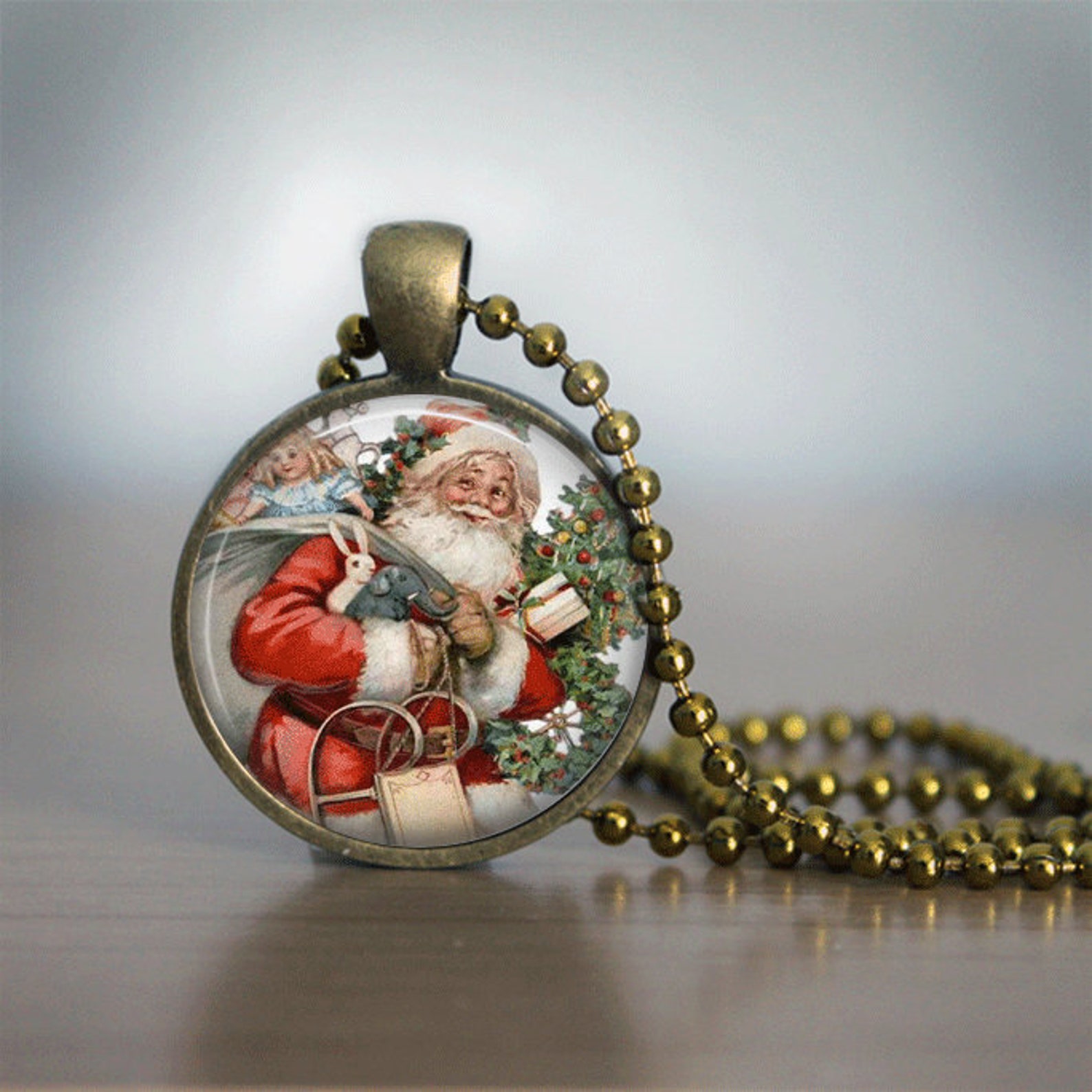 Christmas Necklace Christmas Jewelry Santa Necklace Santa - Etsy