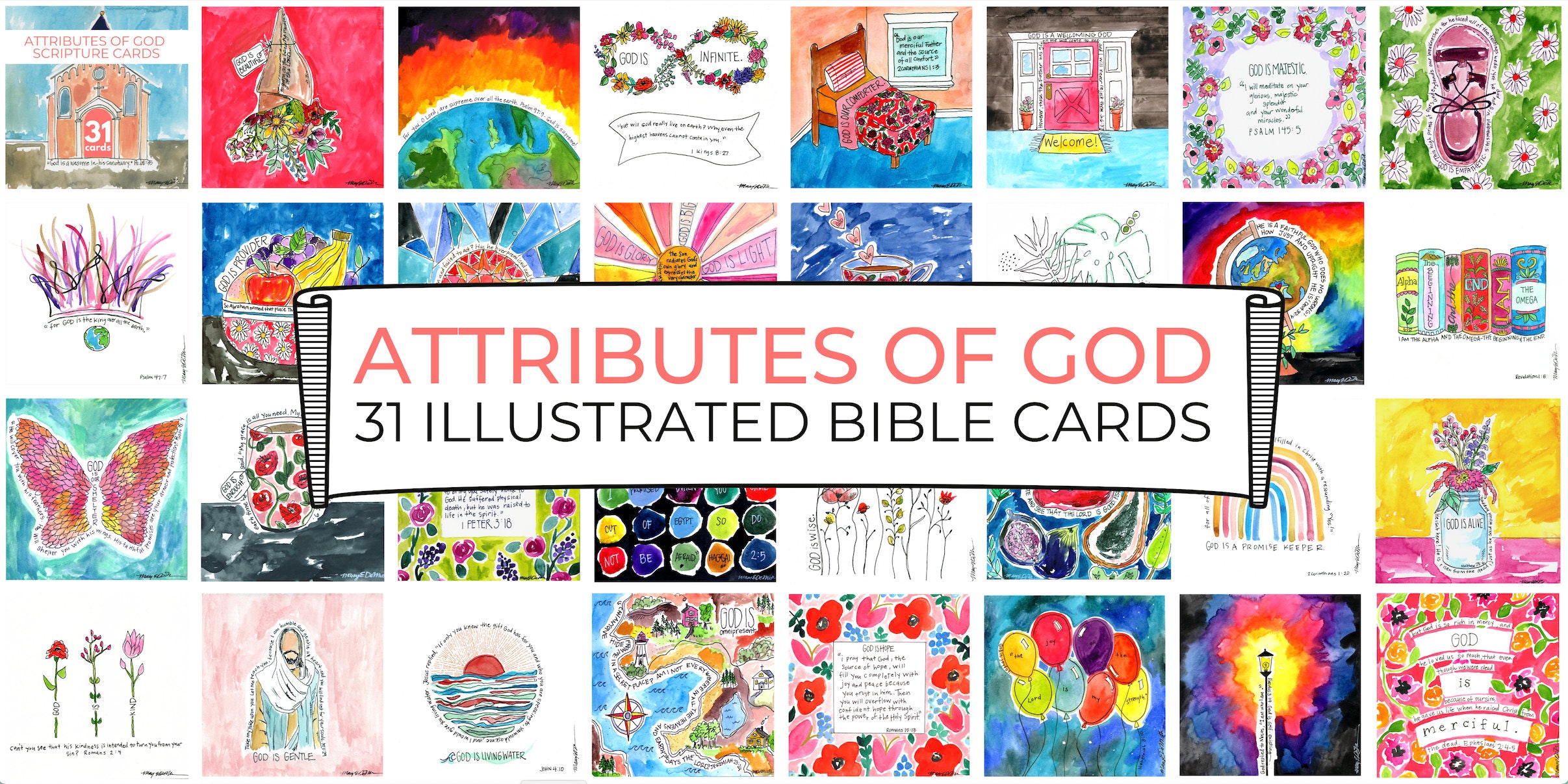 Watercolor Scripture Cards: 31 Attributes of God, NLT Verses - Etsy