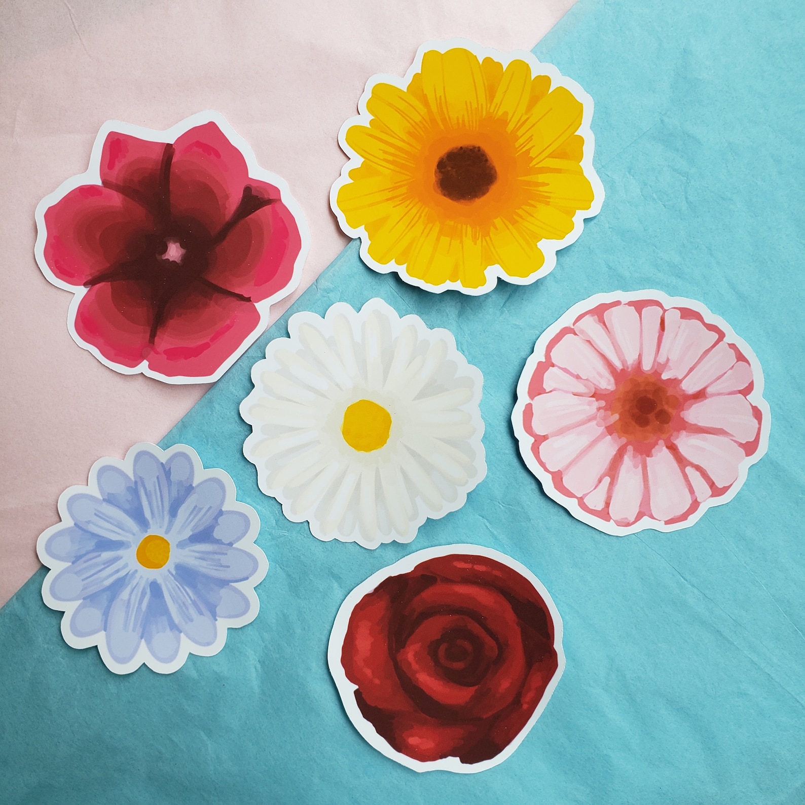 Conjunto de 6 pegatinas de vinilo con temática de flores / - Etsy México