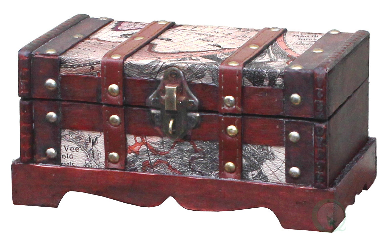 Wooden Treasure Chest With Map Printed Leather Available in - Etsy
