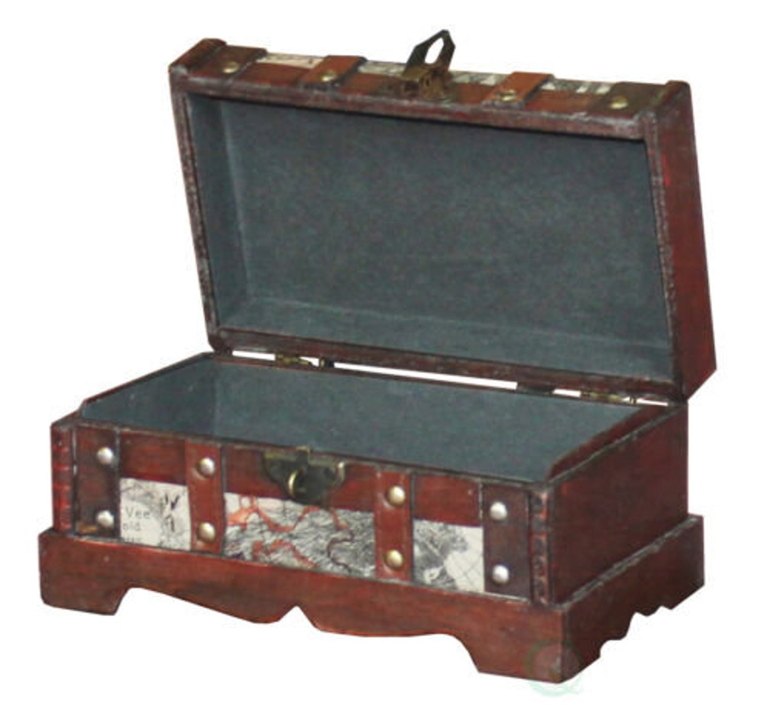 Wooden Treasure Chest With Map Printed Leather Available in - Etsy