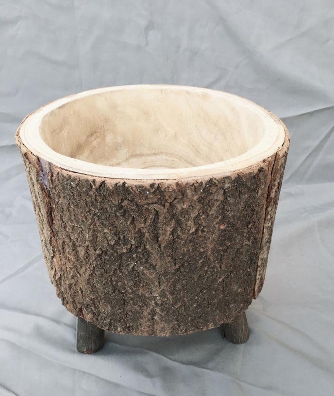 Tree Log With Bark Planter Pot With Small Tree Branch Legs Submit - Etsy