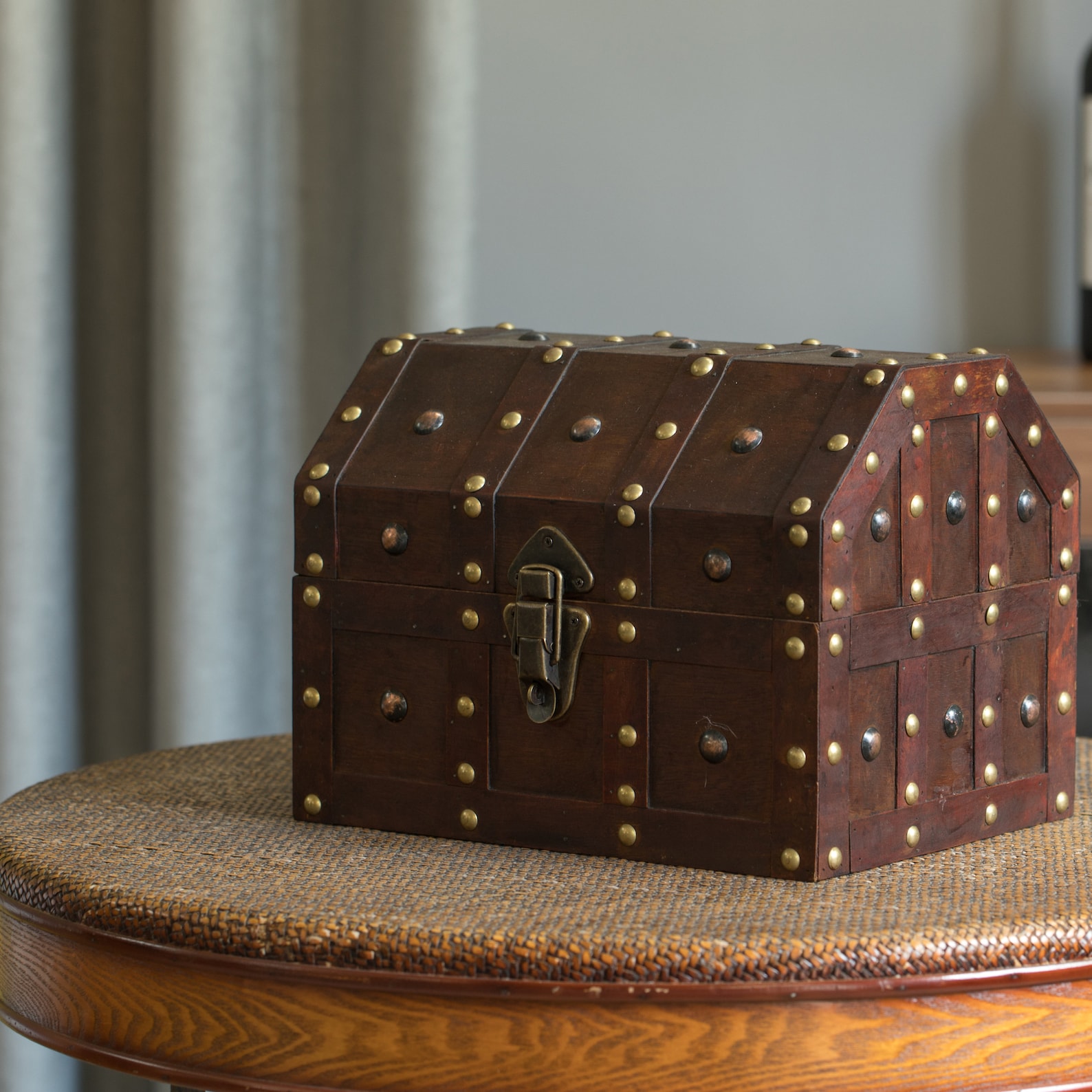 Dark Brown Wooden Treasure Chest With Metal Studs - Etsy
