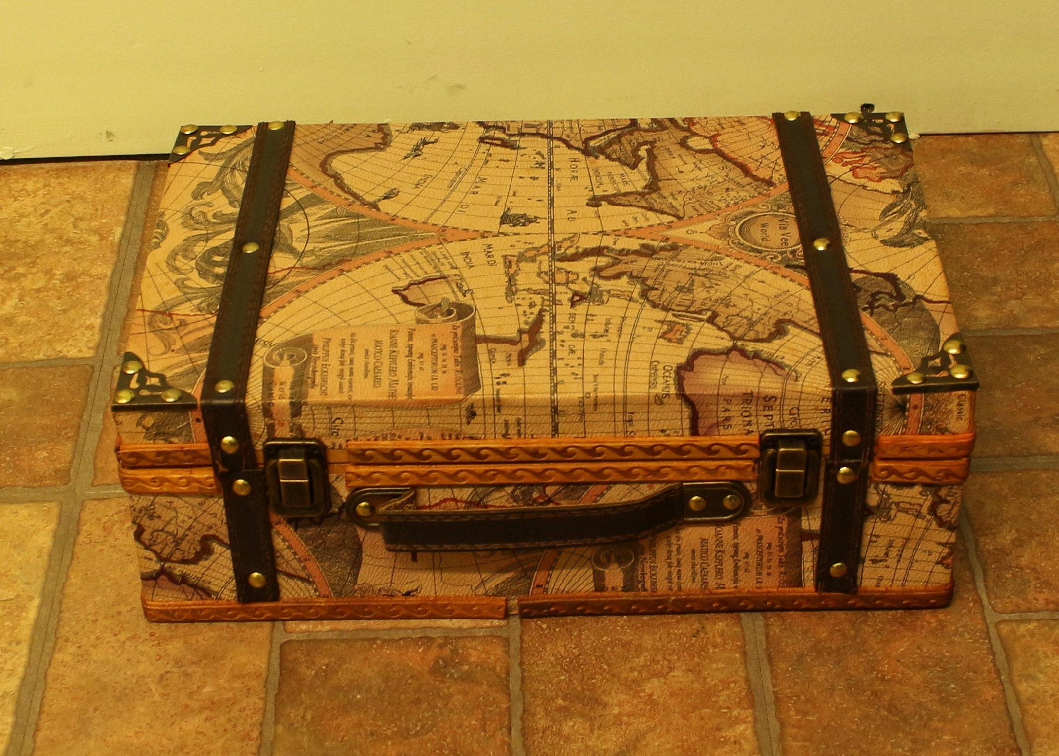 Map Design Old Fashioned Suitcase for Home Decor - Etsy