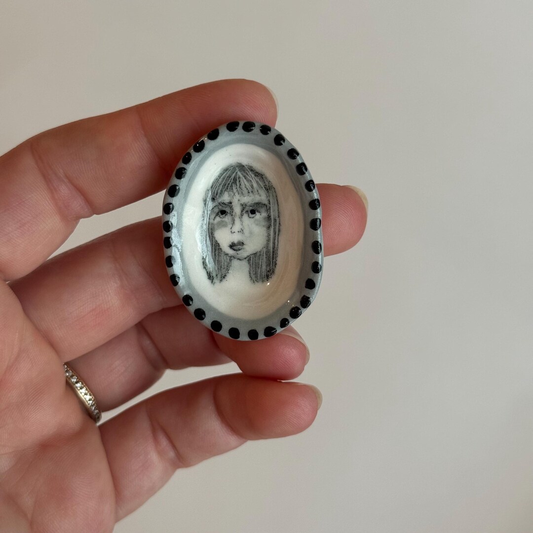 Lady Dish Black and White Tiny Miniature Small Porcelain Pottery ...