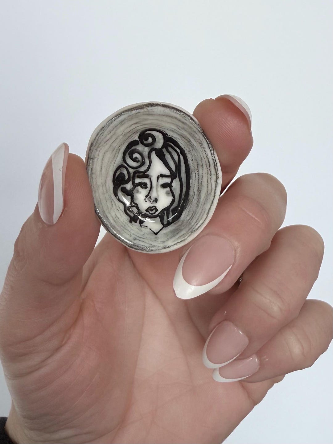 Lady Dish Black and White Tiny Miniature Small Porcelain Pottery ...