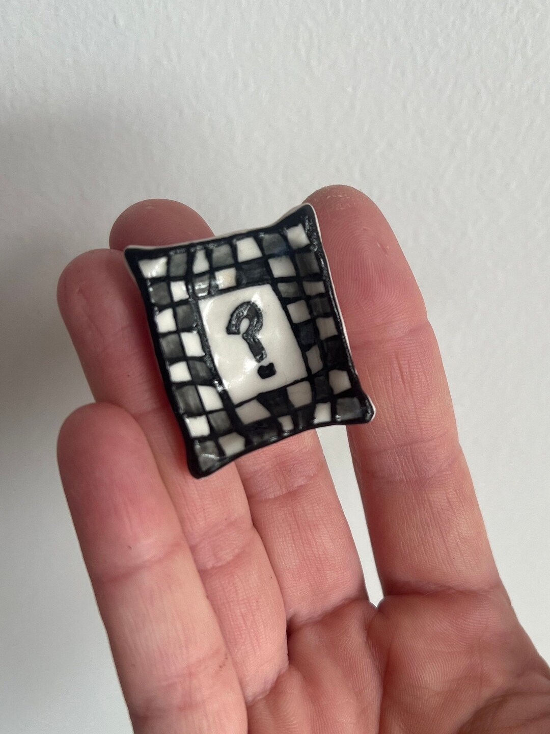 Checkered Question Mark Dish Black and White Tiny Miniature Small ...