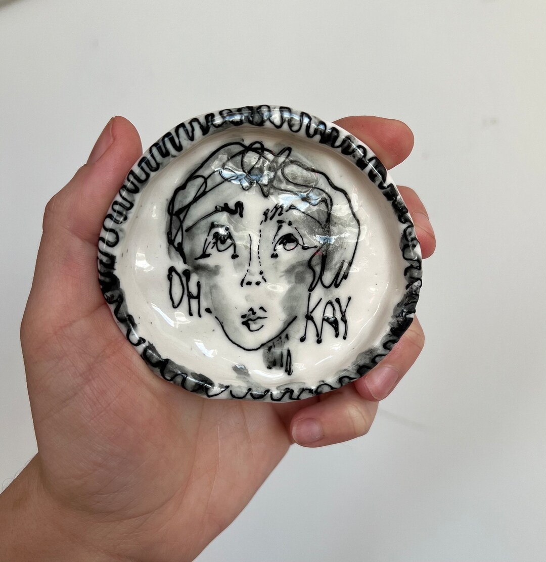 Patterned Lady Dish Black and White Tiny Miniature Small Porcelain ...