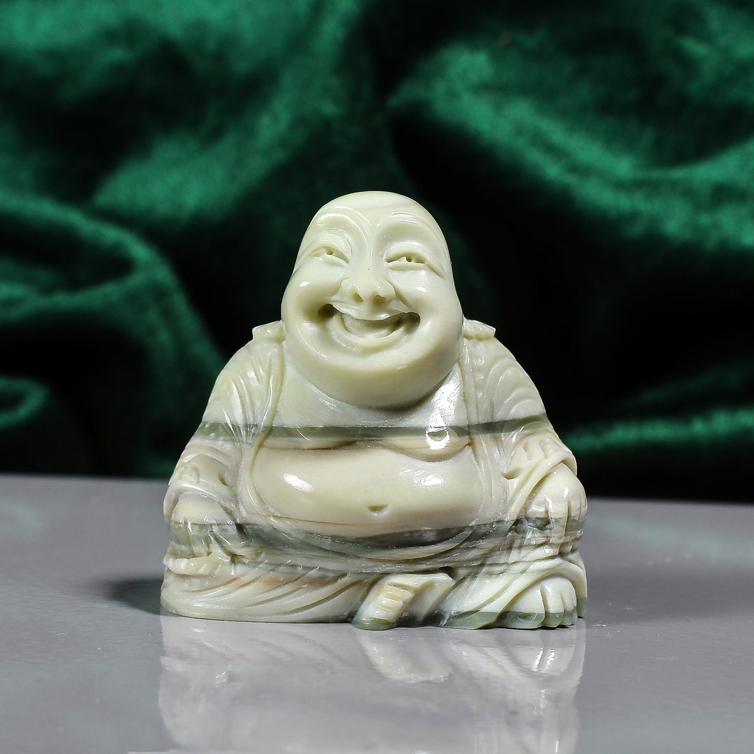 Buddha Statue Happy Laughing Natural Serpentine Good Luck Symbol 357 Ct ...