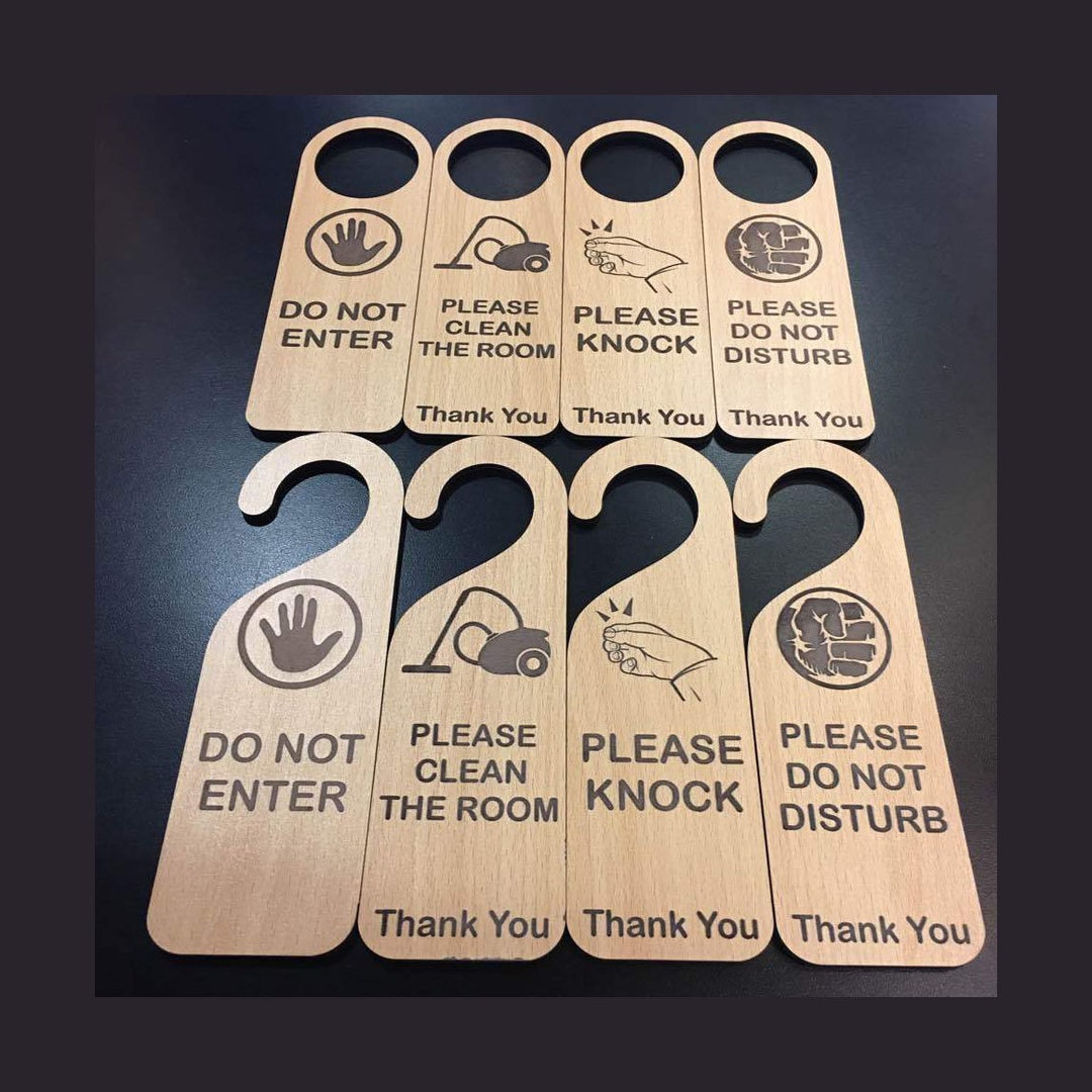 Do Not Disturb Door Sign Engraved Wooden Hanger Handle Hotel Room House ...