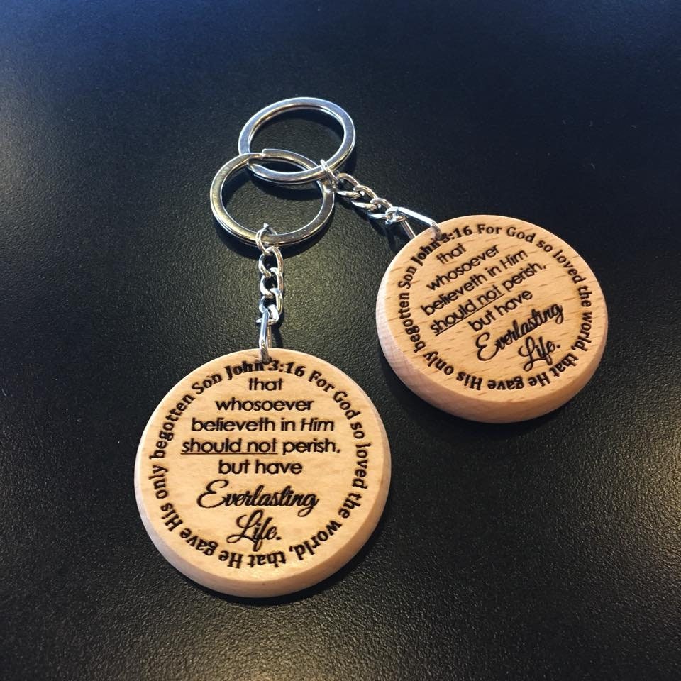 Bible Scriptures Engraved Wooden Keyring Keychain Christian Gift ...