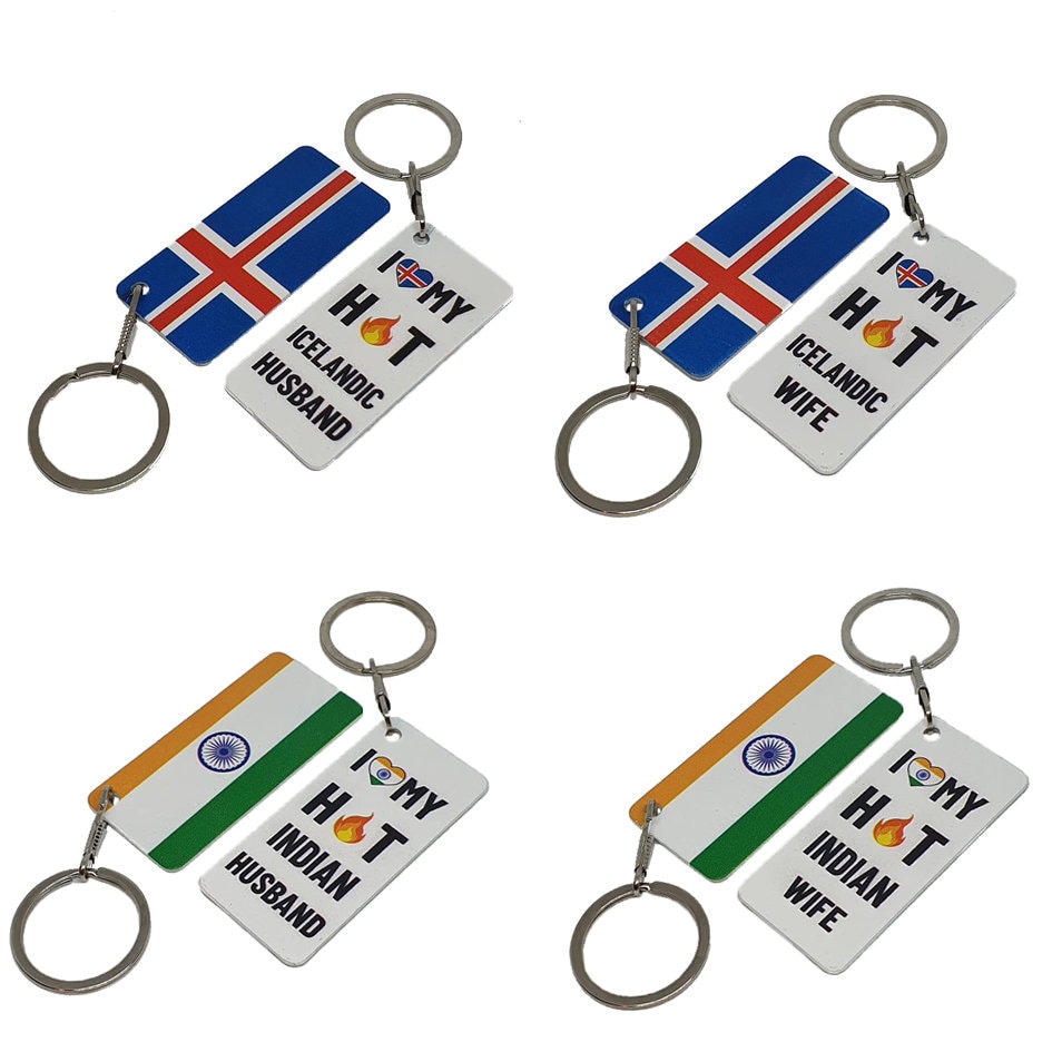 Keyring Keychain for Wife & Husband with flag India Estonia | Etsy