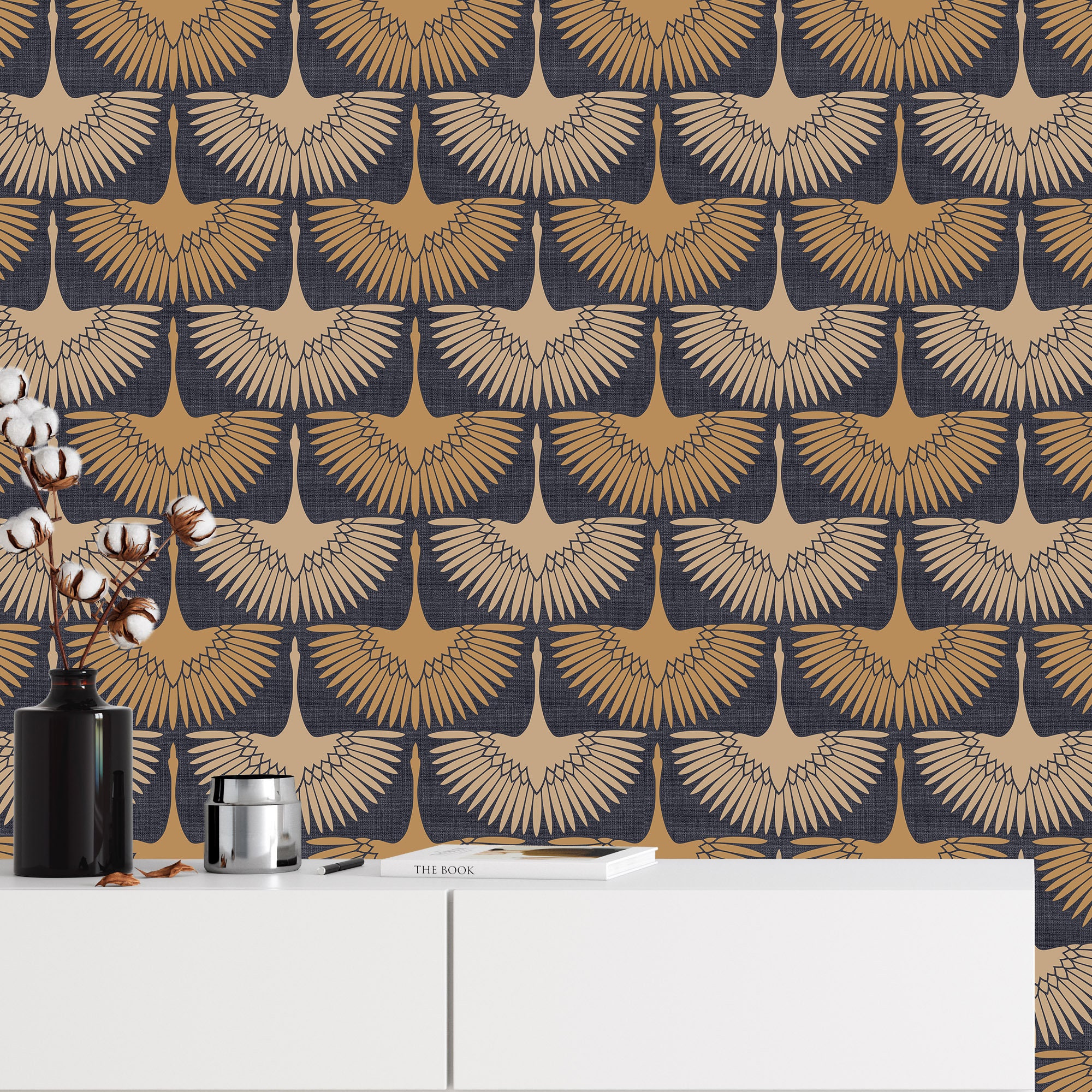 Flying Cranes Wallpaper, Cranes in Flight Dark Denim Texture Background ...