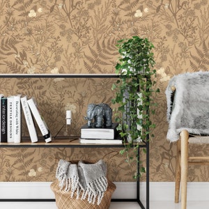 Tan Brown Forest Wallpaper, Vintage Botanical Forest Wallpaper. Roman ...