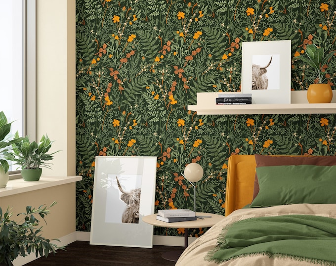 Deep Mossy Forest Wallpaper, Magical Forest Wallpaper. Dark Olive Green ...