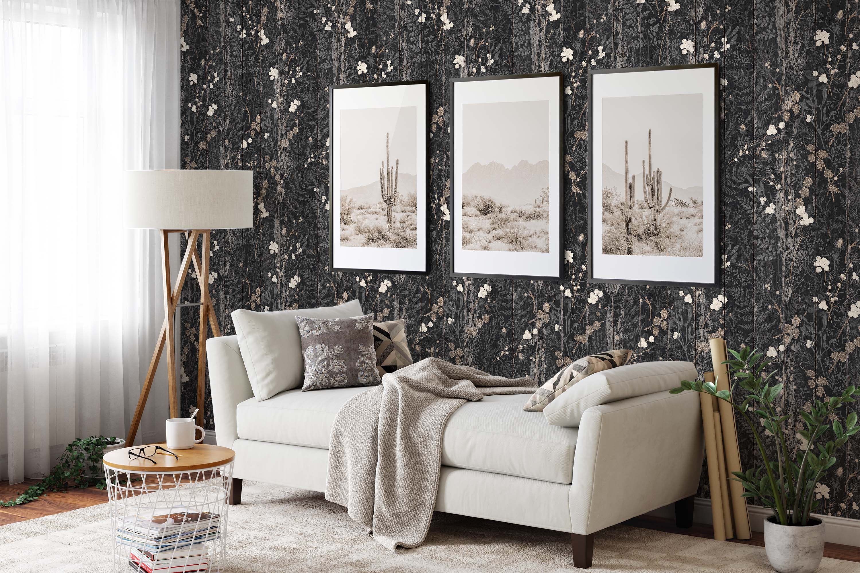 Dark Gray Vintage Forest Rustic Wood Background Wallpaper, Fern Print ...