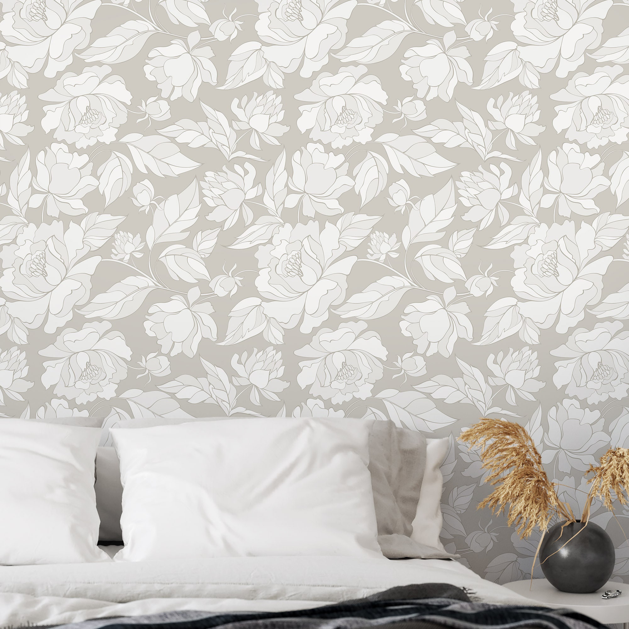 Pastel Grey Peony Wallpaper Neutral Floral Wallpaper. - Etsy