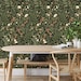 Olive Green Forest Wallpaper, Vintage Botanical Forest Wallpaper. Black ...