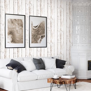 Rustic Wood Wallpaper, White Wood Planks Background Peel and Stick ...