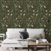Olive Green Forest Wallpaper, Vintage Botanical Forest Wallpaper. Black ...