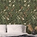 Olive Green Forest Wallpaper, Vintage Botanical Forest Wallpaper. Black ...