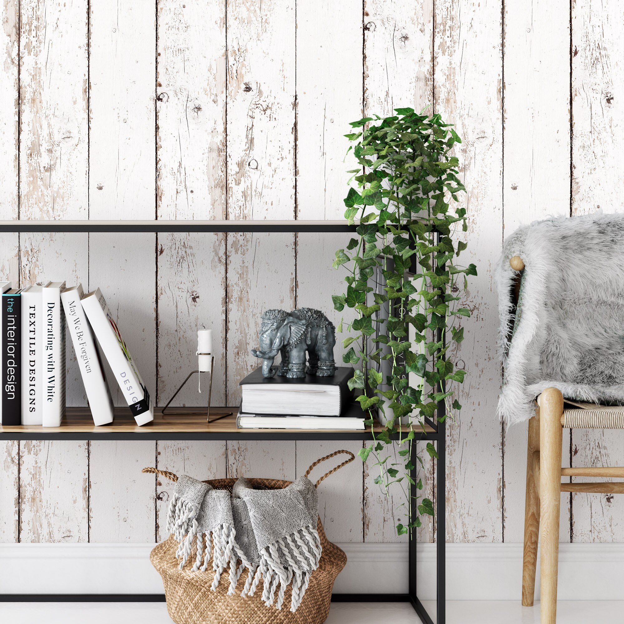 Rustic Wood Wallpaper White Wood Planks Background Peel and - Etsy ...