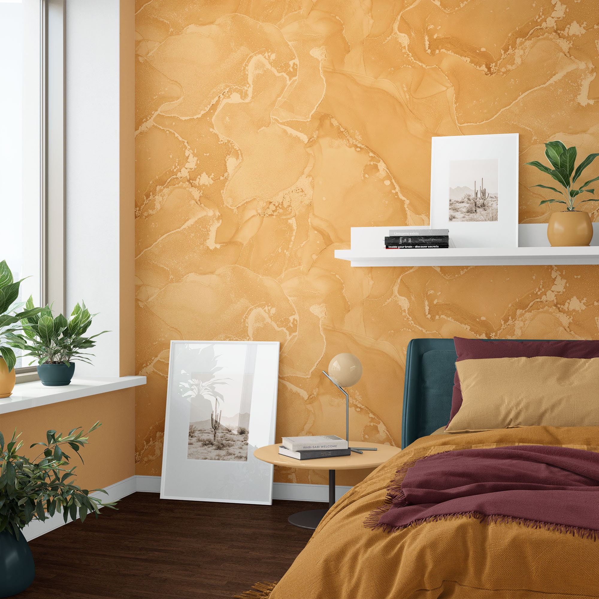 Harvest Gold Fluid Art Wallpaper, Alcohol Ink Art. Middle Yellow Red ...