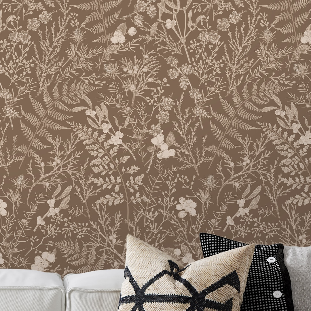 Pastel Brown Forest Wallpaper, Vintage Botanical Forest Wallpaper ...