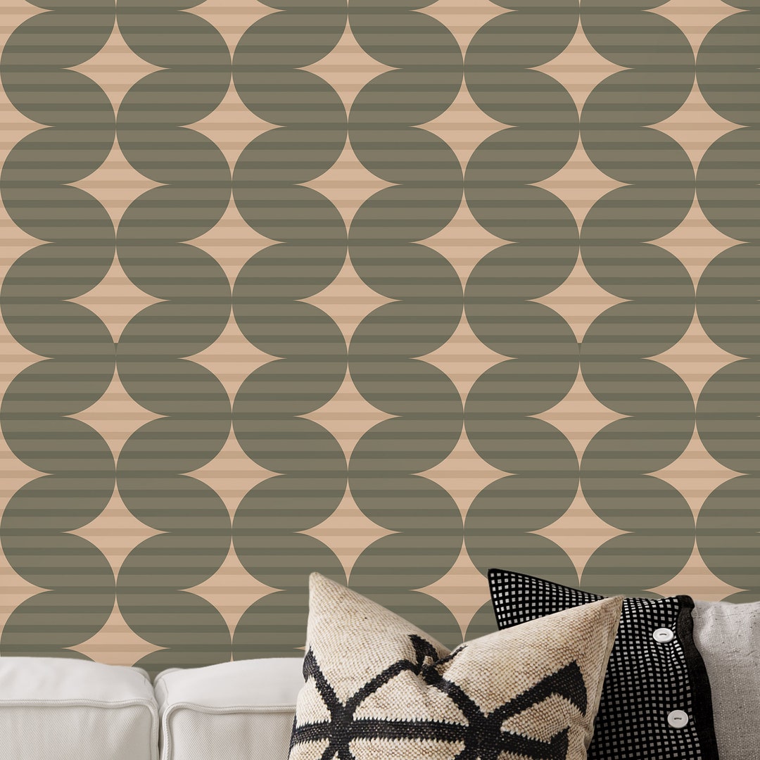 Crocodile Green and Tan Retro Pattern Wallpaper, Bauhaus Geometric ...