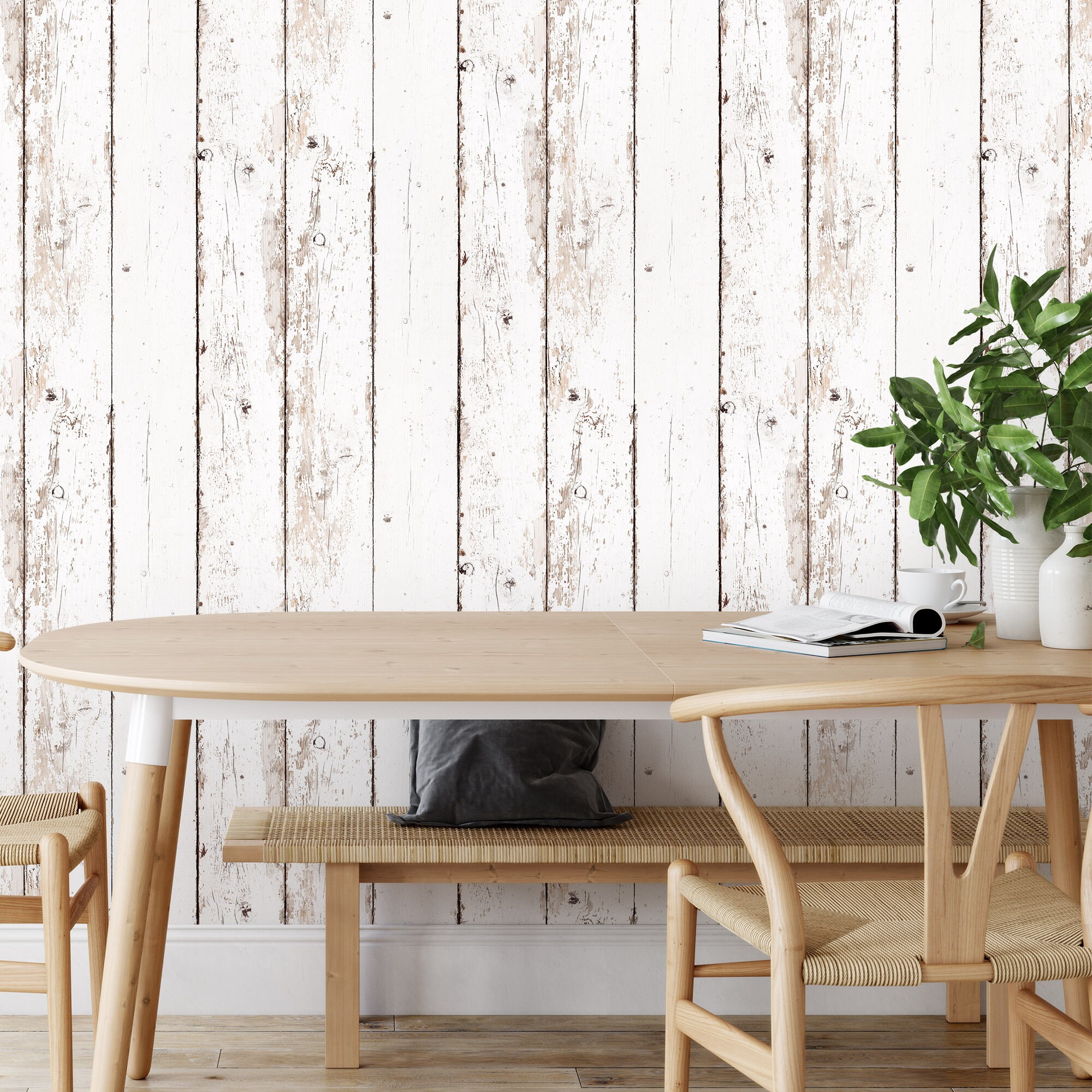 Rustic Wood Wallpaper White Wood Planks Background Peel and - Etsy ...