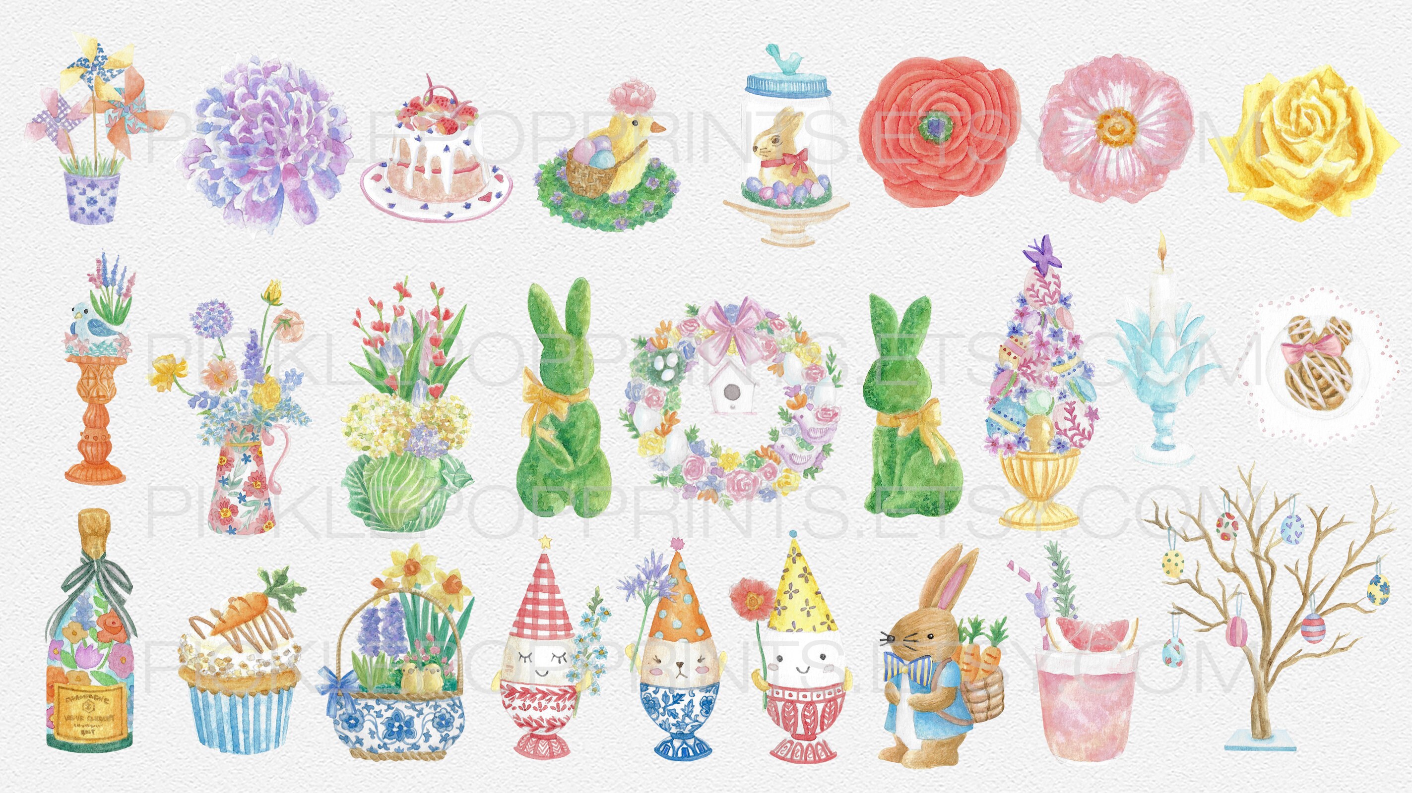 Easter Spring Pastel Watercolor Clipart, Digital Graphics, Wedding ...